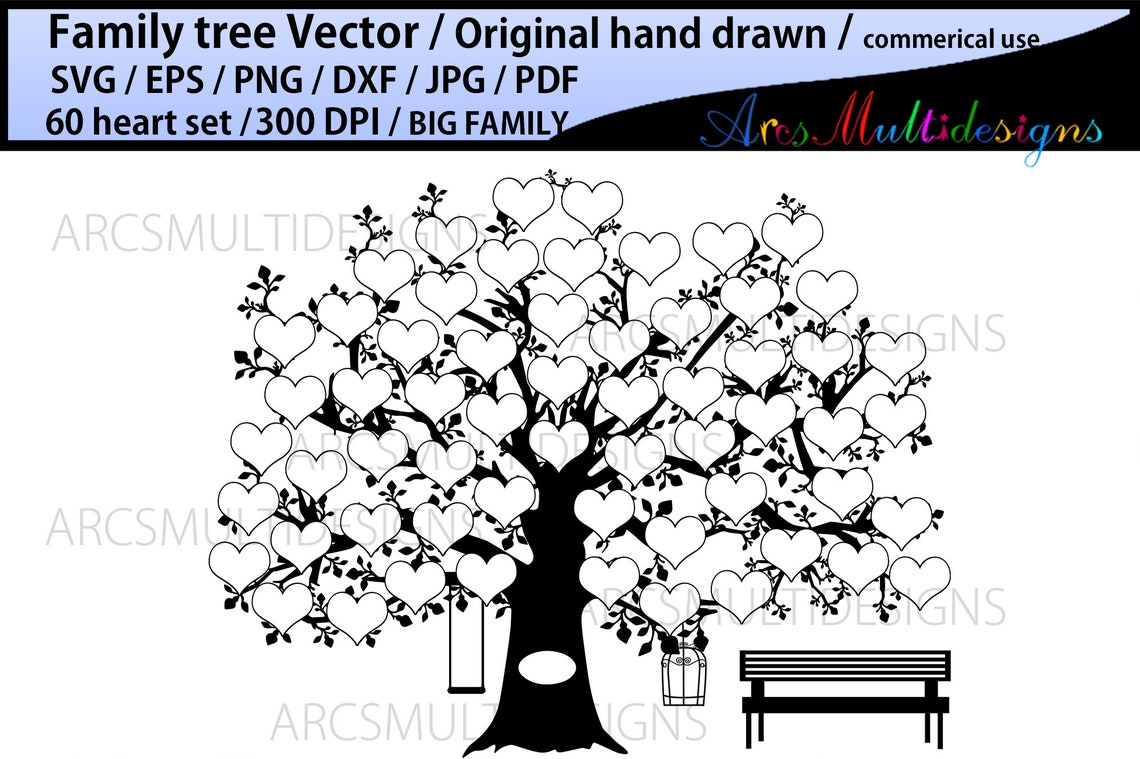 60 Hearts Family Tree Template SVG EPS Dxf Png Pdf Jpg / - Etsy