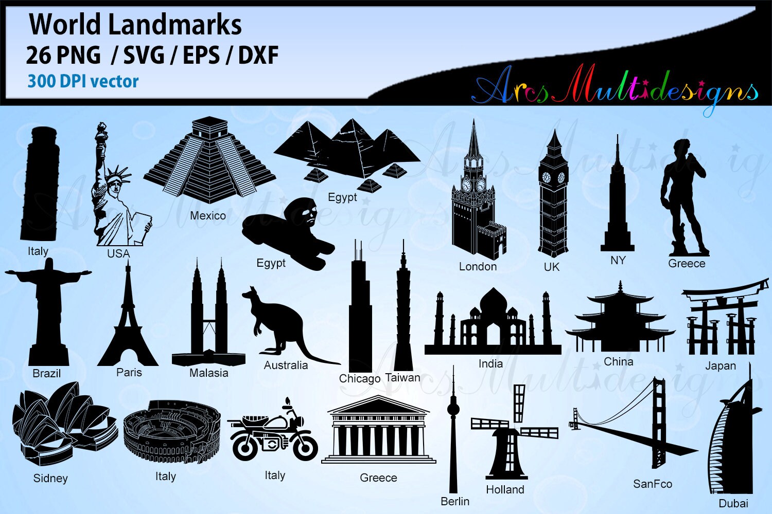 World Lankmarks Silhouette Svg / World Landmark Vector Cut - Etsy