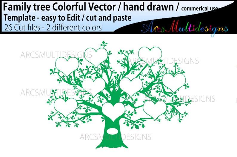Heart Family Tree Template / Family Tree Svg Template / Family - Etsy