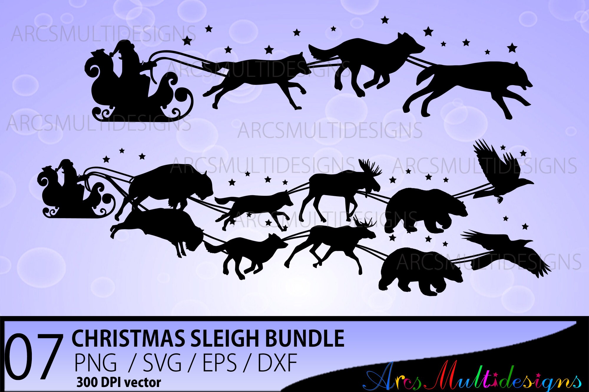 Christmas Sleigh Svg Bundle / Wolf Sleigh / Bison Sleigh / Bear Sleigh ...