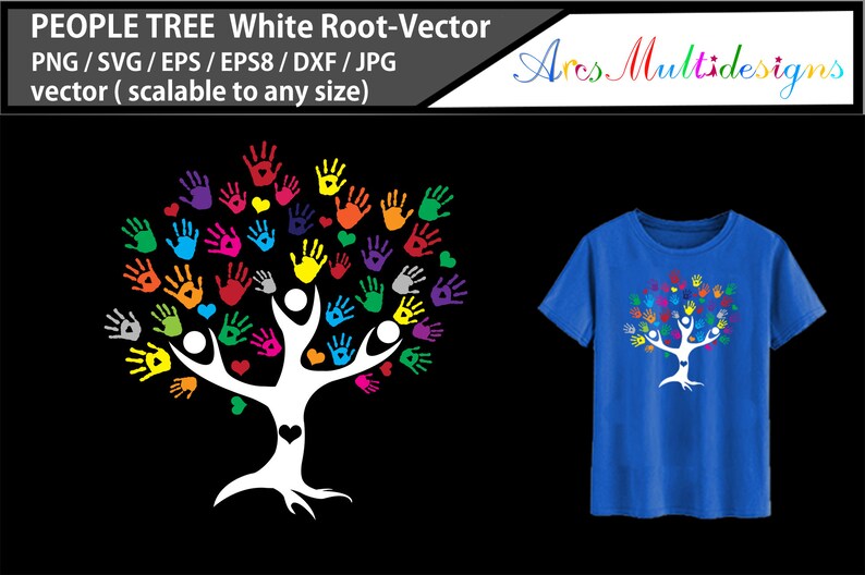 People tree vector clipart / people tree silhouette / hand | Etsy