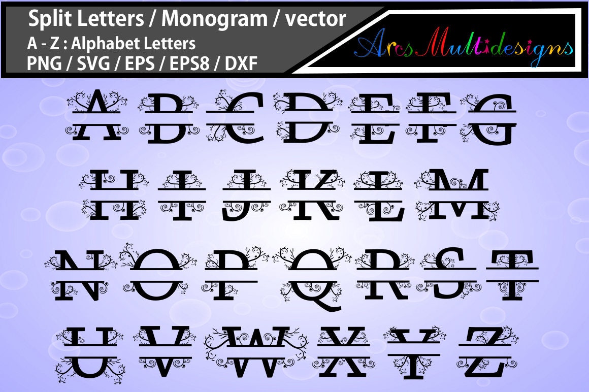 Split Letter Svg / Flourish Split Letter Monogram SVG Dxf | Etsy