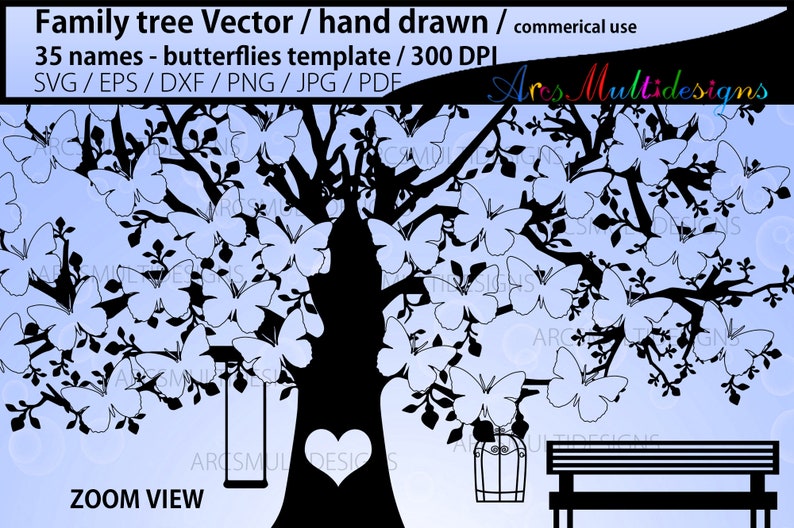 Family Tree Svg 35 Butterflies Family Tree Clipart SVG EPS - Etsy UK