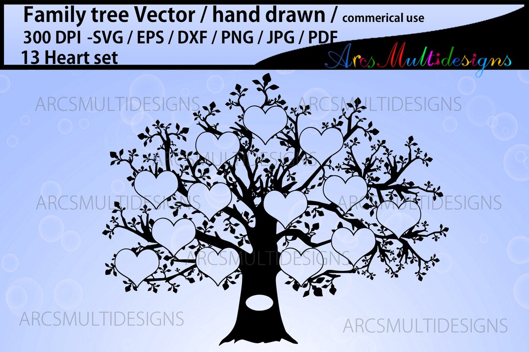 13 Hearts Family Tree Template, SVG, EPS, Dxf, Png, Pdf, Jpg / Family ...