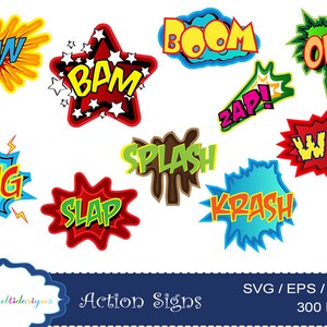Action Signs SVG Vector / Action Sign Silhouette / Zap Clipart / Bang ...