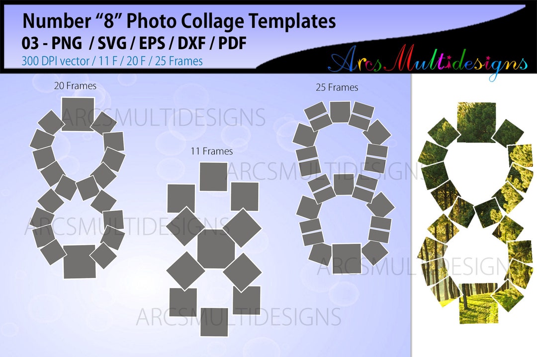 Number 8 Photo Collage Template / Photo Collage Svg / Number Shape ...