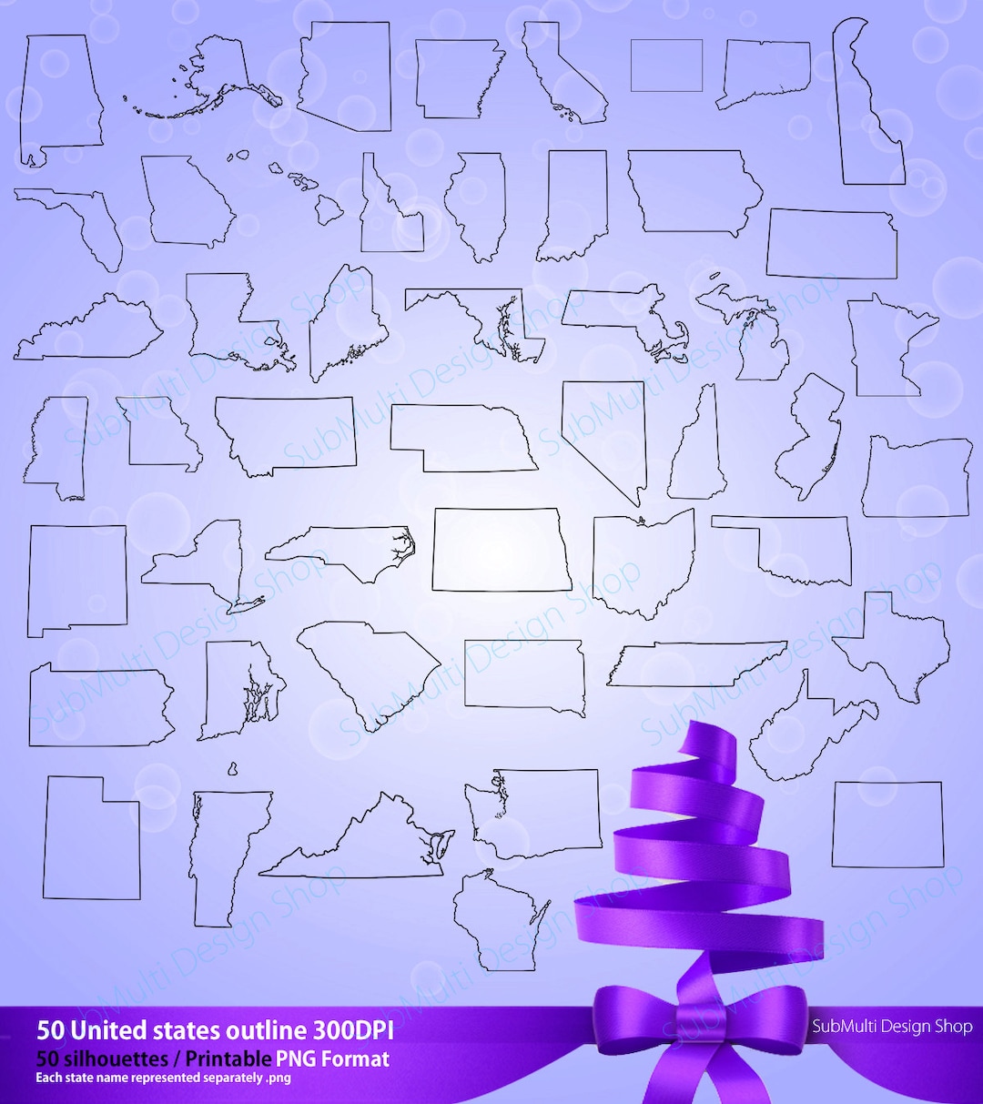 United States Map Outline: 50 States Silhouette (PNG, SVG, EPS) - Etsy