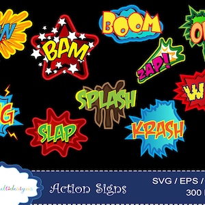 Action Signs SVG Vector / Action Sign Silhouette / Zap Clipart / Bang ...