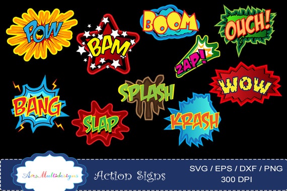 action signs SVG vector / action sign silhouette / zap clipart / bang ...