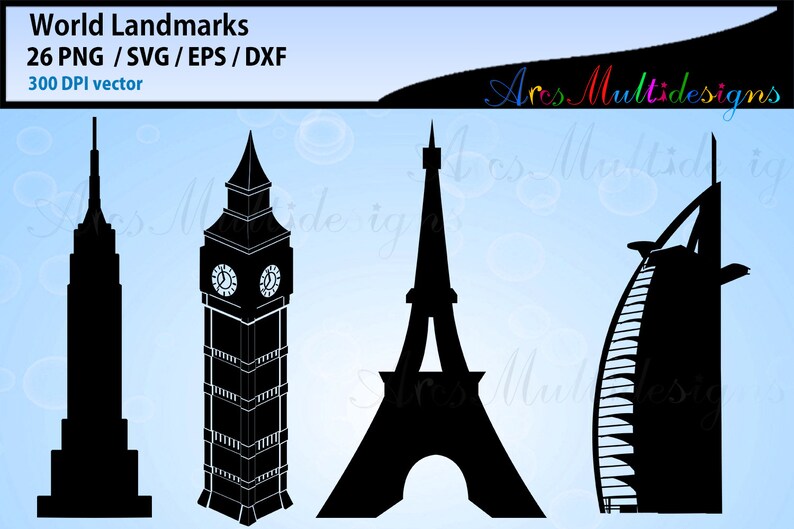 World Lankmarks Silhouette Svg / World Landmark Vector Cut - Etsy