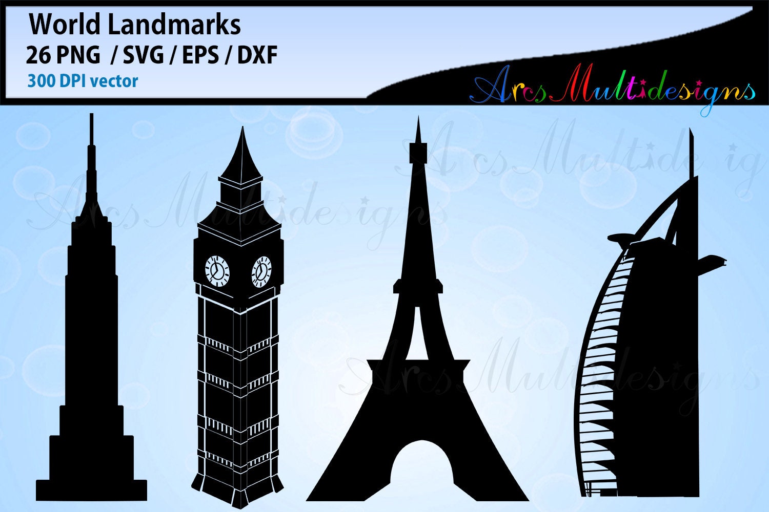 World Lankmarks Silhouette Svg / World Landmark Vector Cut - Etsy