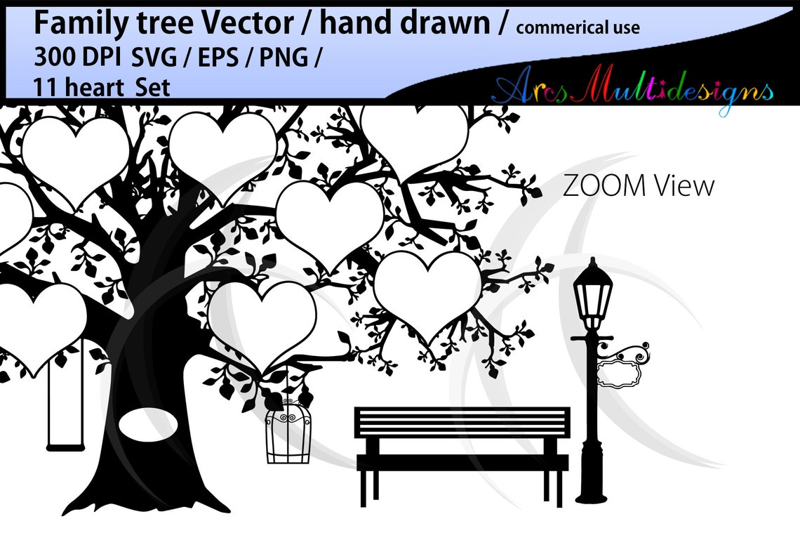 11 Hearts Family Tree Template SVG EPS Dxf Png Pdf Jpg / - Etsy