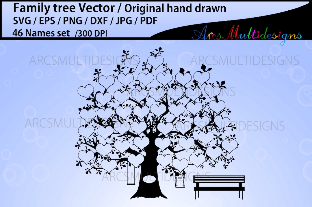 46 Hearts Family Tree SVG JPG Pdf PNG Template / Print at Home. Digital ...