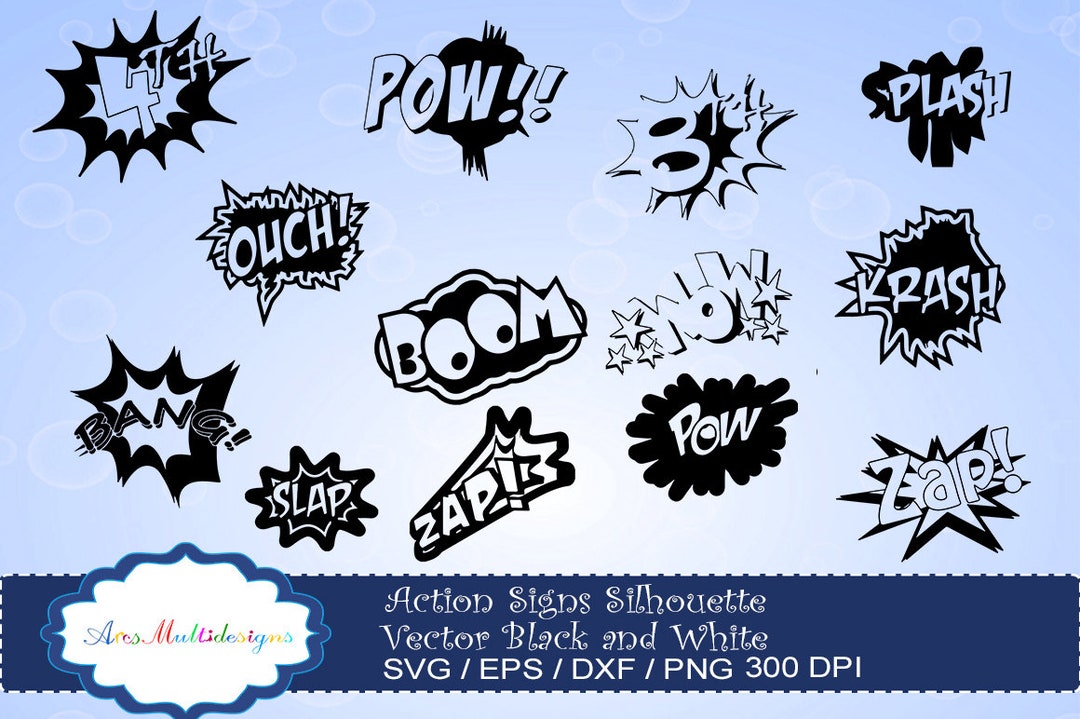 Action Signs SVG Silhouette Vector / Action Sign Svg / Zap Clipart ...