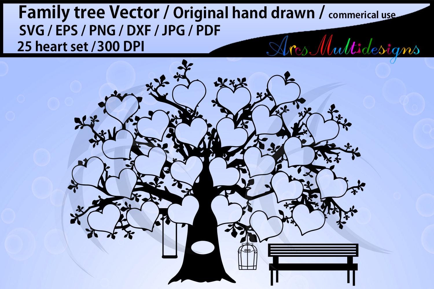 Heart Family Tree Clipart: Hand Drawn SVG Vector (digital Download ...