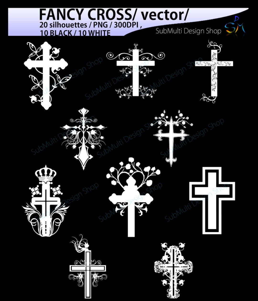 Fancy Cross Silhouette / 20 Fancy Cross Svg /silhouettes / Vector Cross ...