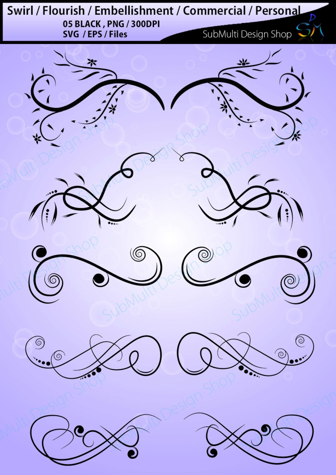 Swirl Flourish Embellishment: SVG EPS PNG Files - Etsy