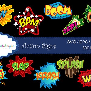 Action Signs SVG Vector / Action Sign Silhouette / Zap Clipart / Bang ...