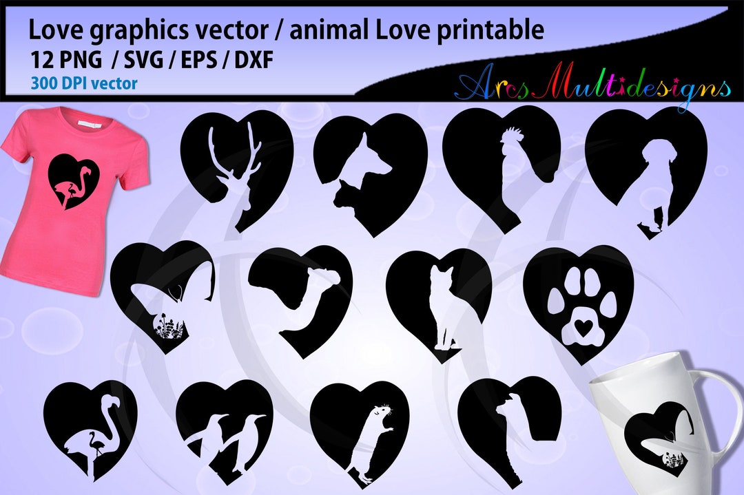 Love Animal SVG / Deer Love Svg / Cat Love Svg / Dog Love Svg / Paw ...