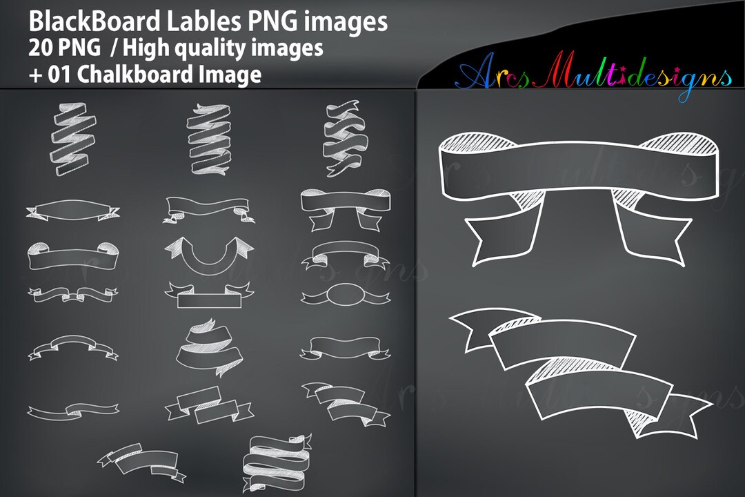 Blackboard Banners Silhouette / Chalkboard Banners PNG Files ...