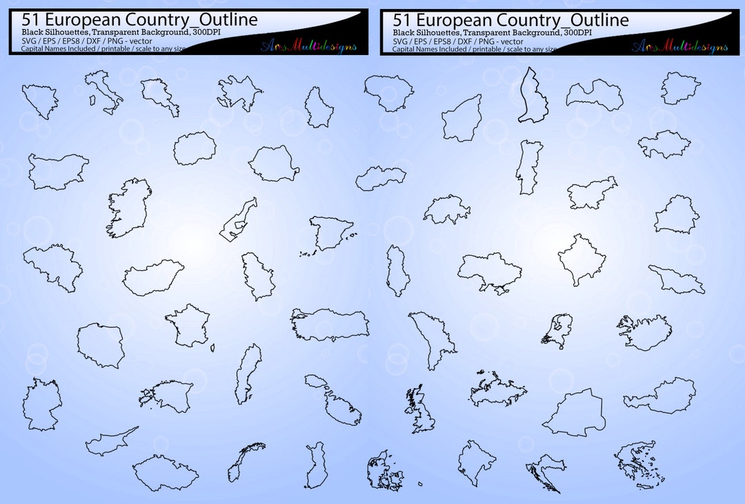 European Country Outline Map Silhouette (digital Files) - Etsy