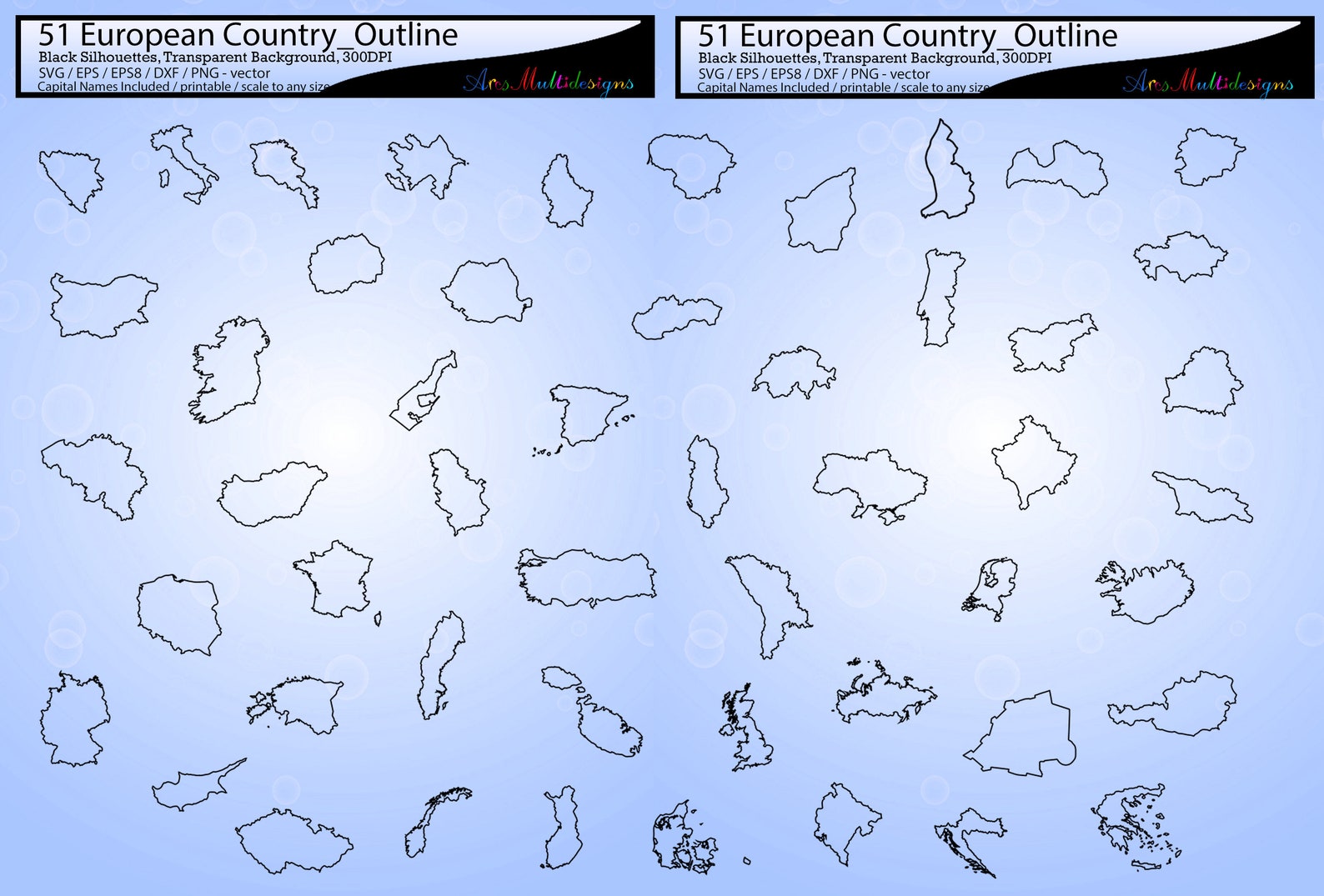 European Country Outline Map Silhouette Vector / European - Etsy