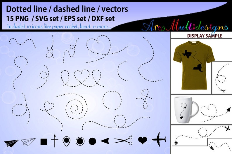 Línea punteada svg vector / línea discontinua svg vector - Etsy España