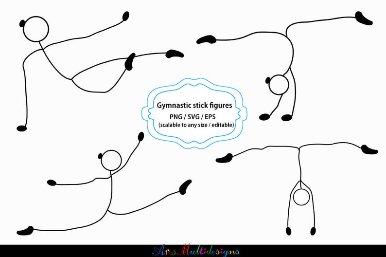 Gymnastics stick figure svg / stick figure clipart and | Etsy