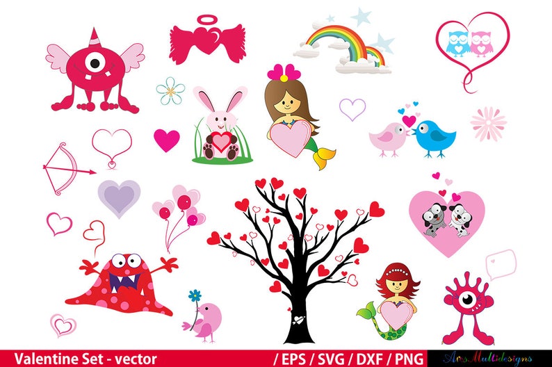Valentine Monsters Clipart / Valentine Cuties Svg / Valentine - Etsy