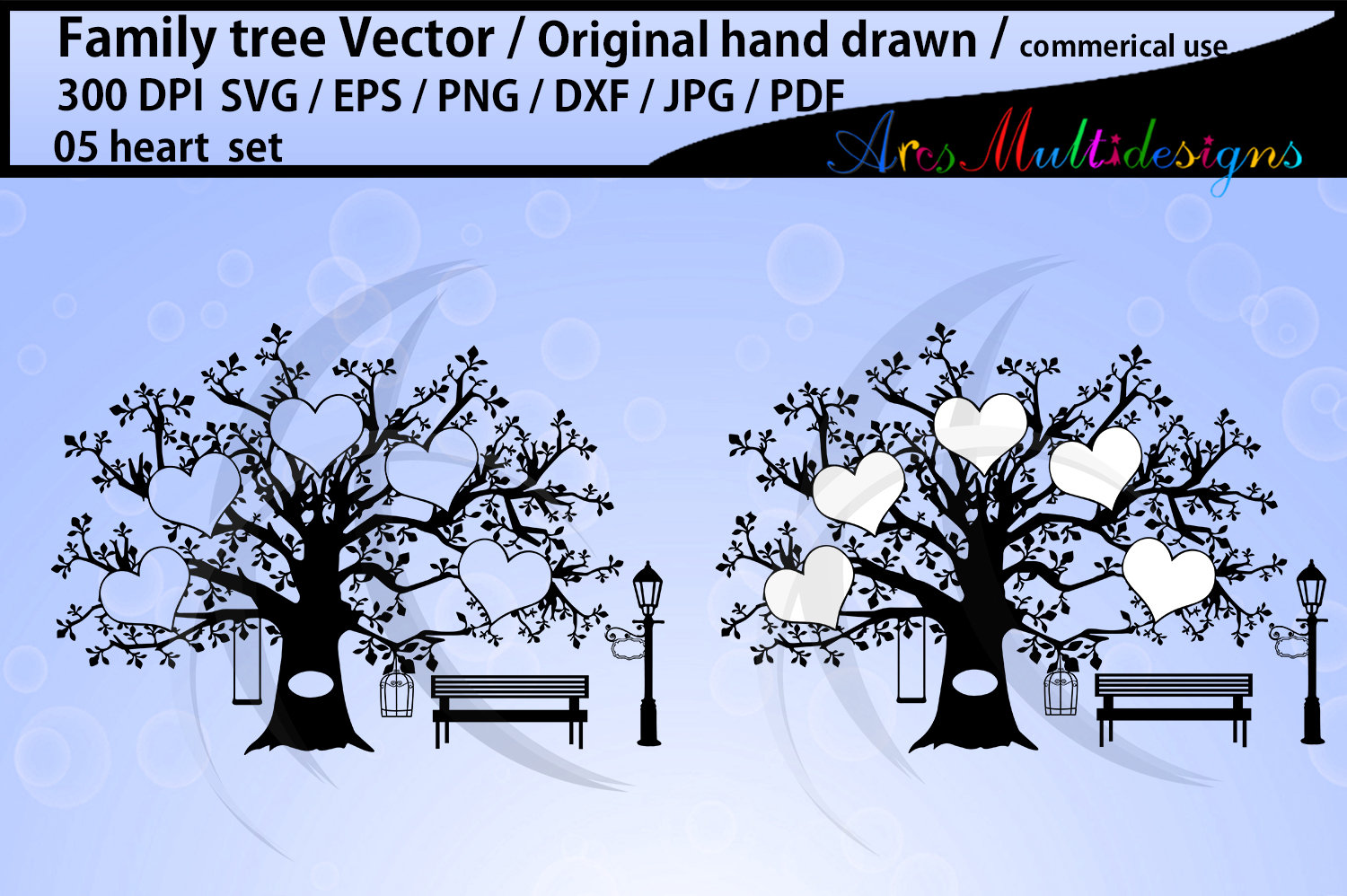 5 Hearts Family Tree SVG JPG Pdf PNG Template. Print at Home. - Etsy ...