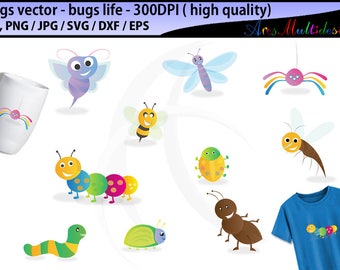 Cute Bugs Clipart Cartoon Spider Ant Grasshopper Bee Insects - Etsy