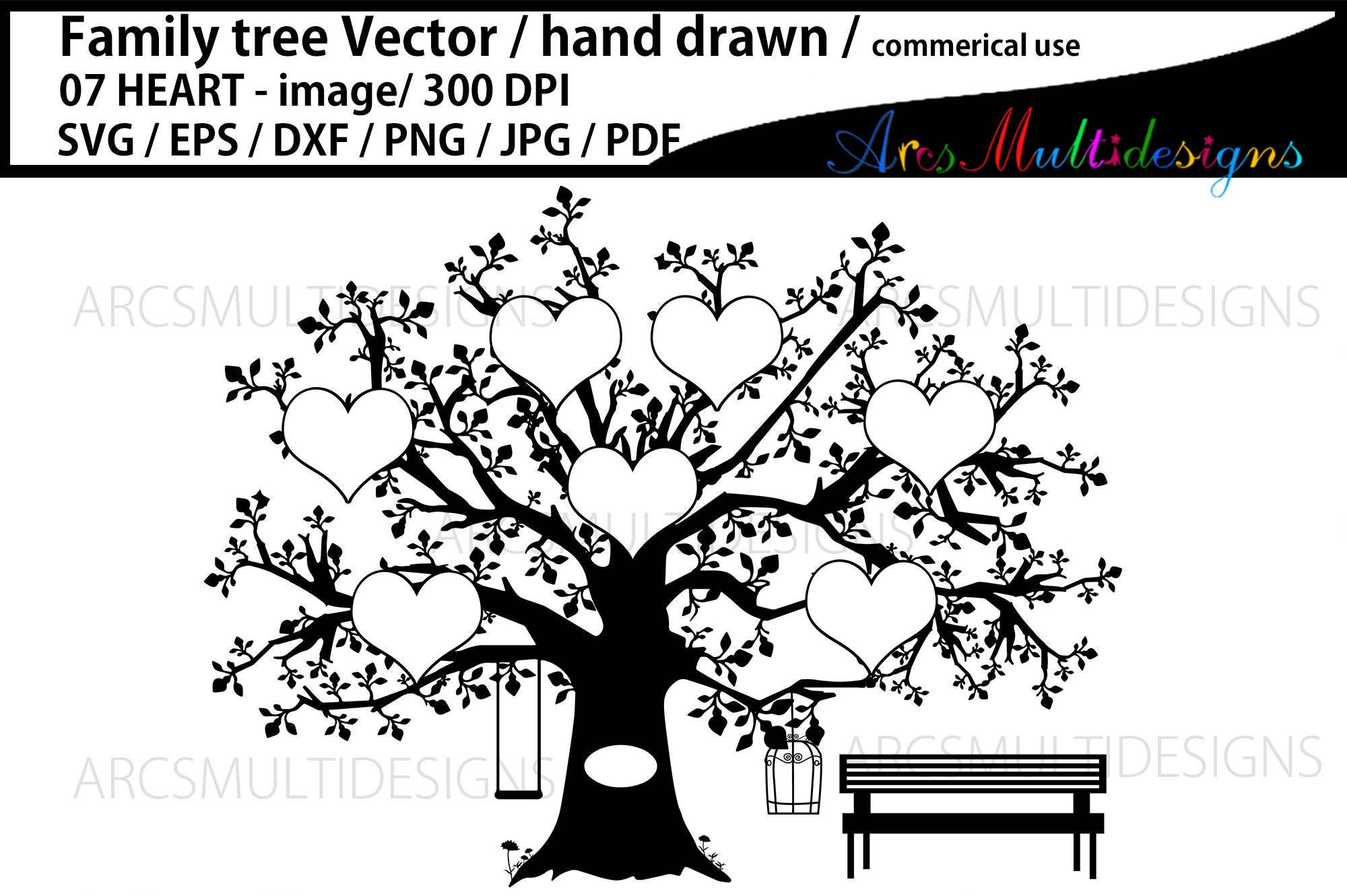 7 Hearts Family Tree Template SVG Pdf Jpg and More / Family - Etsy Canada