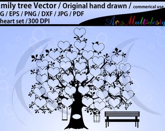 45 Hearts Family Tree Clipart SVG EPS Dxf Png Pdf /hand | Etsy