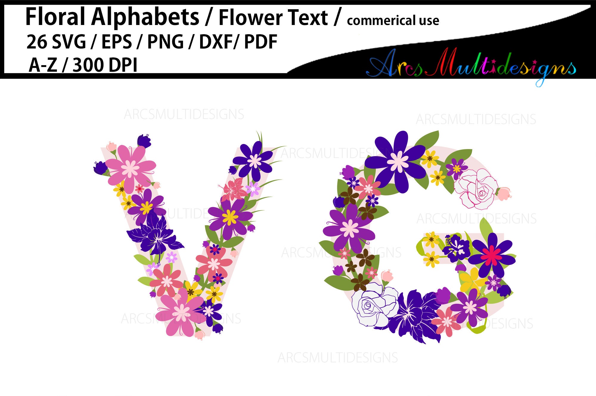 Floral Alphabet A-Z SVG Bundle / Floral Alphabet Text / | Etsy