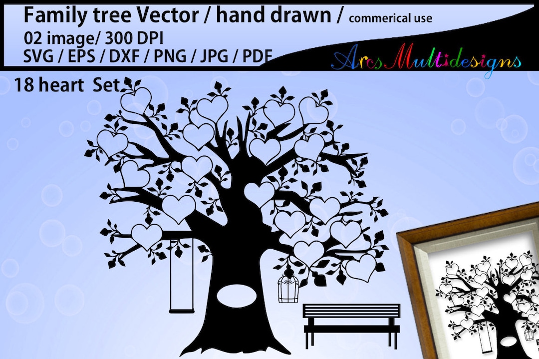18 Hearts Family Tree Clipart SVG, EPS, Dxf, Png, Pdf, J /family Tree ...