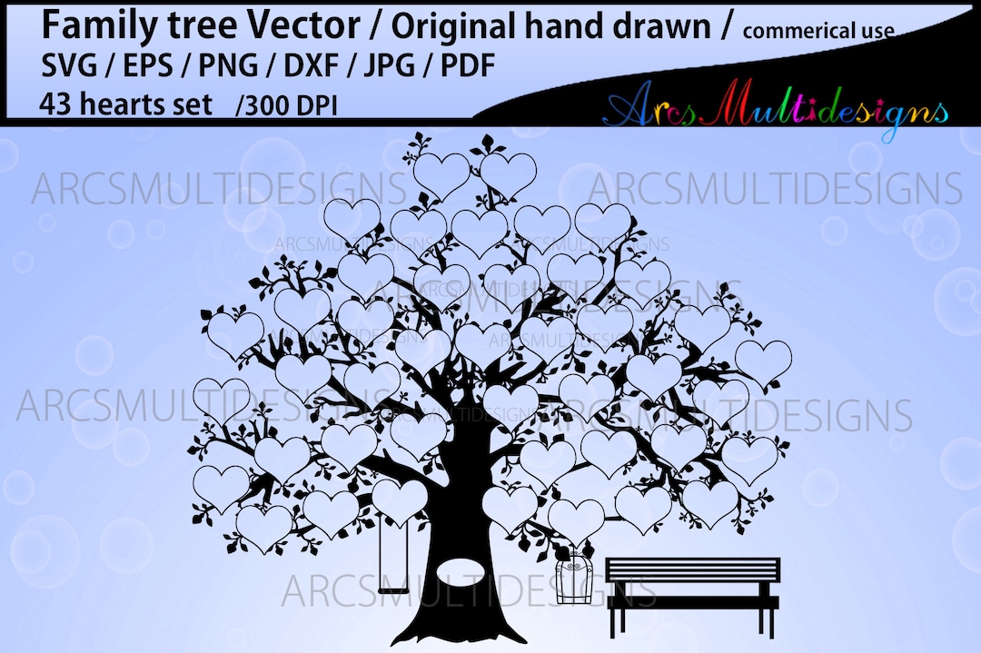 43 Hearts Family Tree Clipart SVG, EPS, Dxf, Png, Pdf, Jpg /family Tree ...
