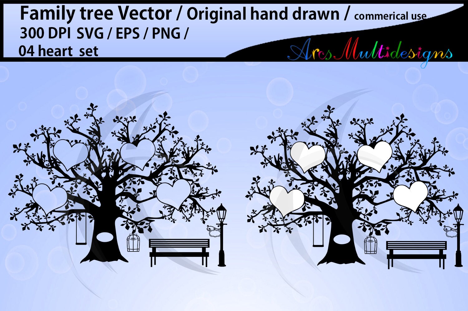 4 Hearts Family Tree SVG JPG pdf PNG Template. Print at home. | Etsy
