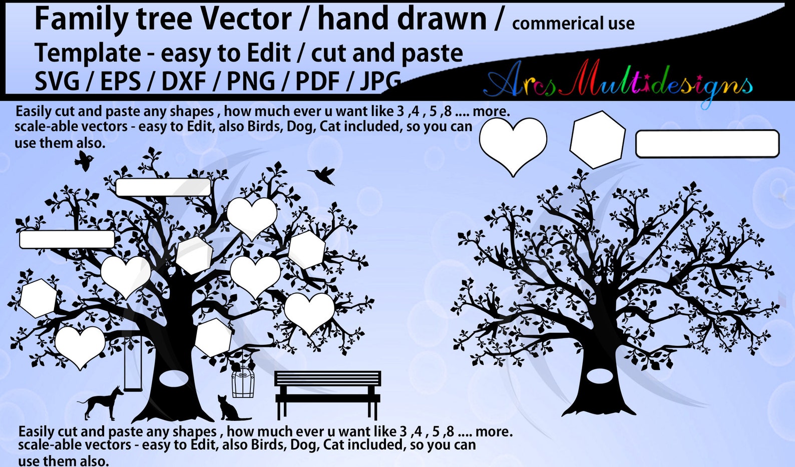 Family Tree Template SVG EPS Dxf Png Pdf Jpg / Family - Etsy