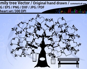 2 Hearts Family Tree Clipart SVG EPS Dxf Png Pdf Jpg | Etsy