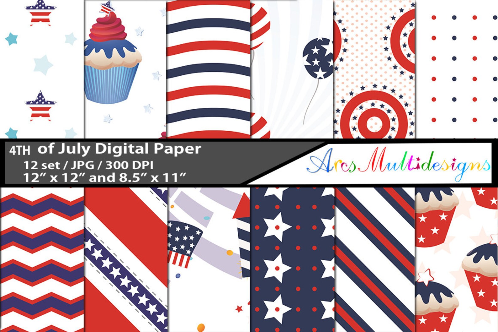 4th of July Digital Papers 4th of July Pattern Digital - Etsy