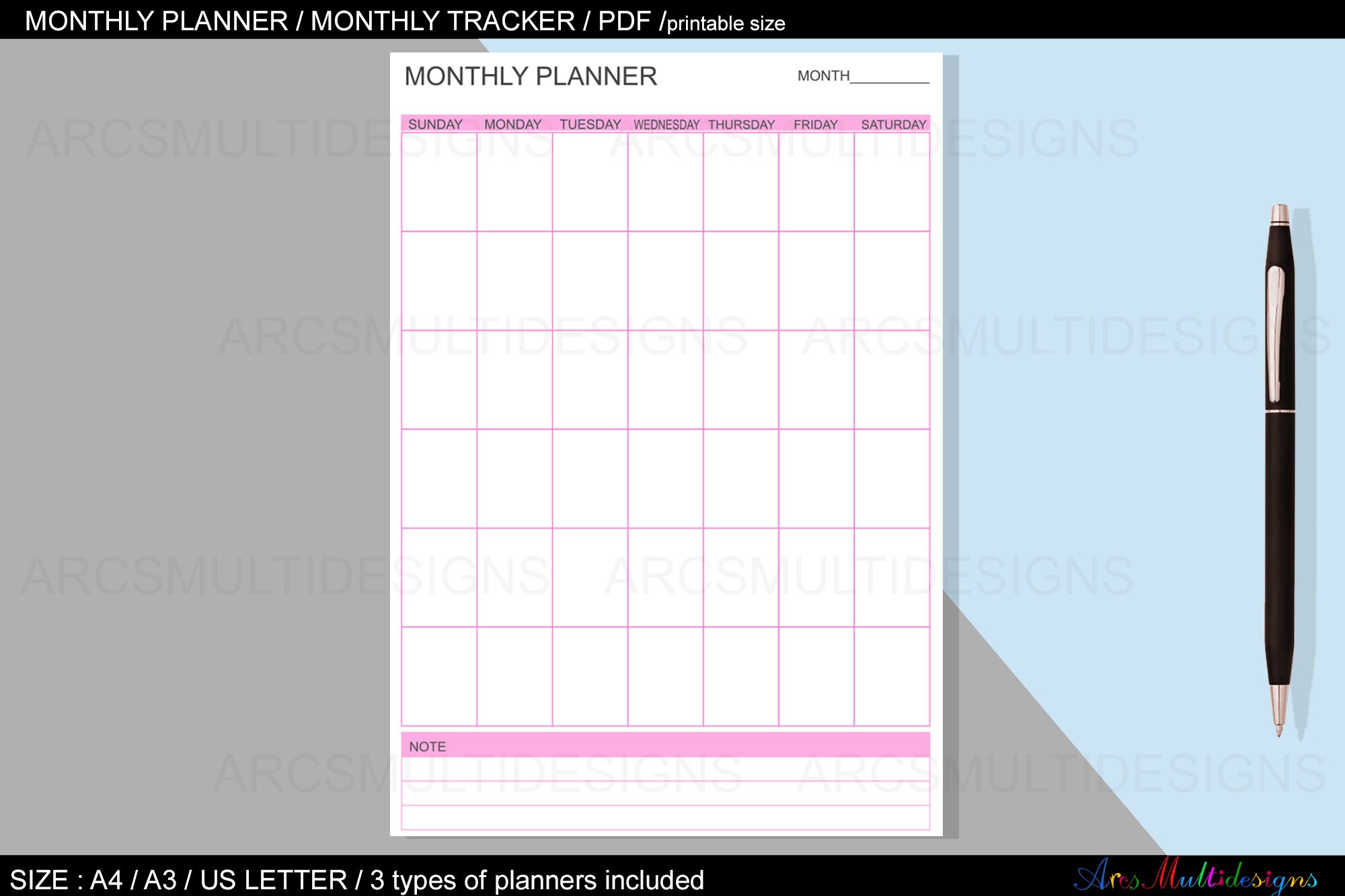 Monthly Planner Printable / Monthly Tracker Printable / - Etsy