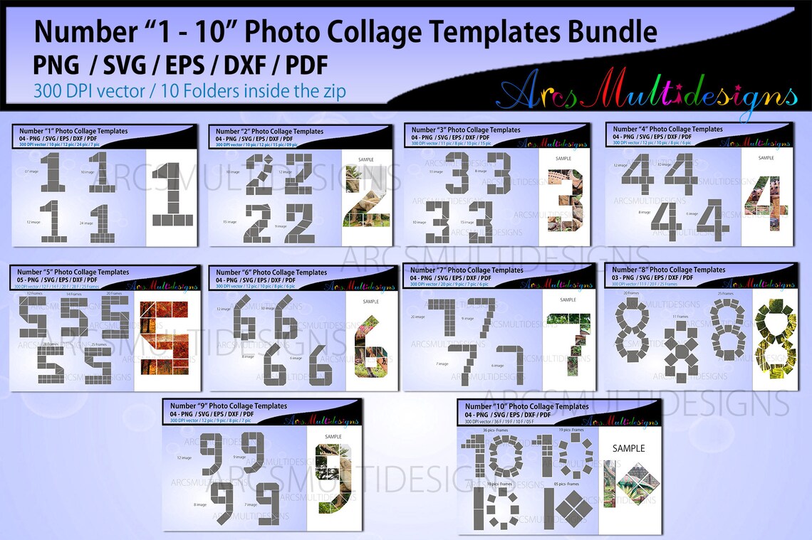 Number Photo Collage Bundle / Number Photo Collage SVG Bundle | Etsy