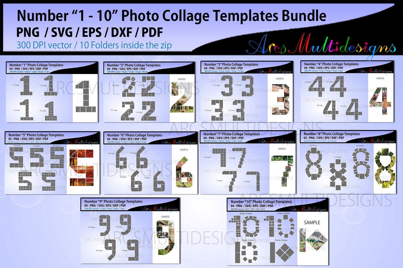 Number Photo Collage Bundle / Number Photo Collage SVG Bundle | Etsy