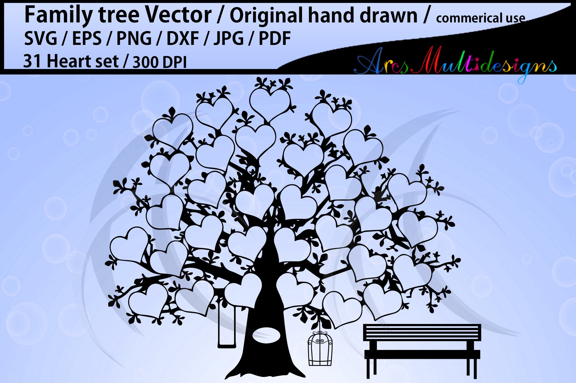 31 hearts family tree clipart SVG EPS Dxf Png Pdf Jpg | Etsy