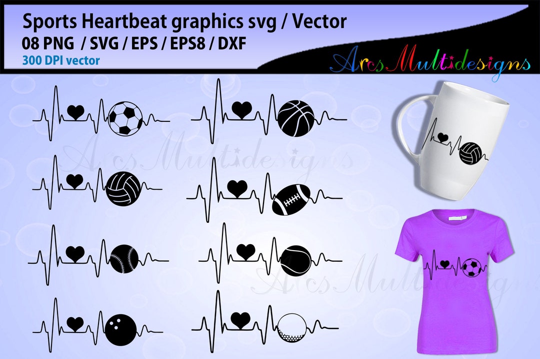 Sports Ball Heartbeat Svg Bundle / Football Heartbeat / Baseball ...