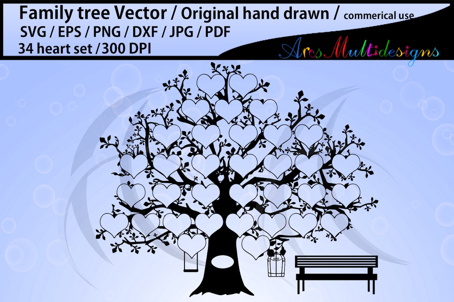 34 Hearts Family Tree SVG JPG pdf PNG Template / Print at | Etsy