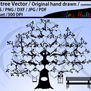 34 Hearts Family Tree SVG JPG Pdf PNG Template / Print at Home. Digital ...