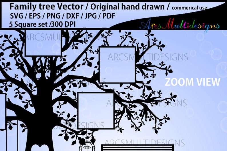 Family Tree Svg 5 Members SVG JPG Pdf PNG Template / Family - Etsy