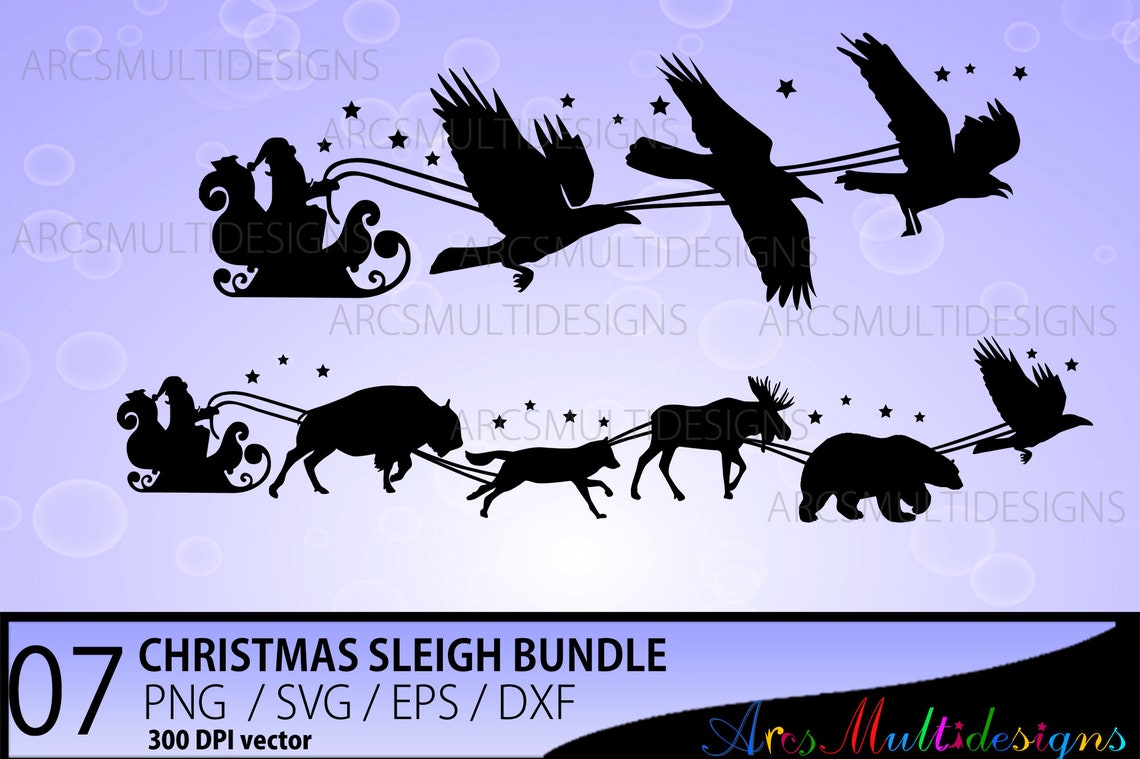 Christmas Sleigh Svg Bundle / Wolf Sleigh / Bison Sleigh / Bear Sleigh ...