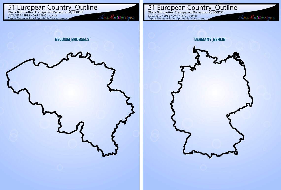 European Country Outline Map Silhouette (digital Files) - Etsy